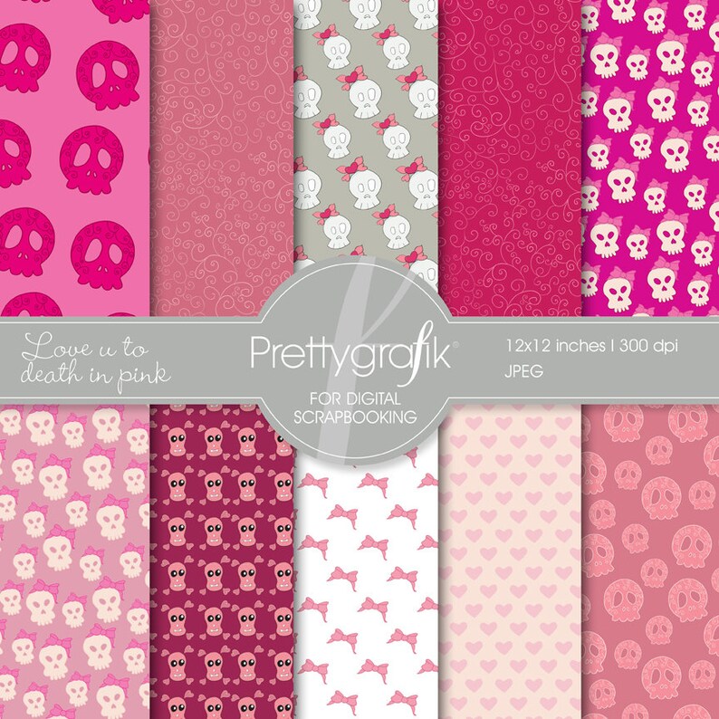 Cute Skulls Digital Paper Commercial Use Scrapbook Papers - Etsy