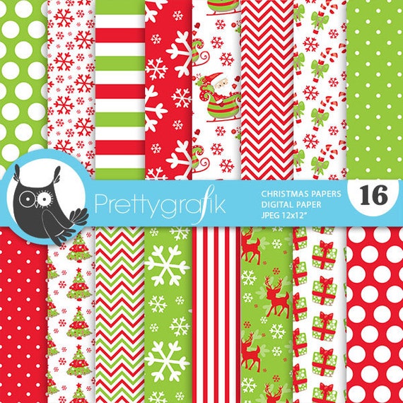 Christmas Digital Paper Classic Christmas Papers Commercial | Etsy