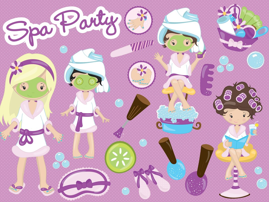 Spa Girls Clipart for Party Printables, Png, Graphics, Printable ...