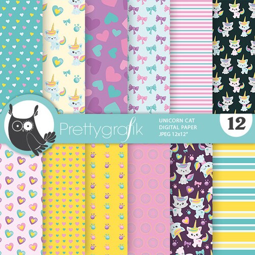 Unicorn Digital Paper Commercial Use Scrapbook Patterns - Etsy