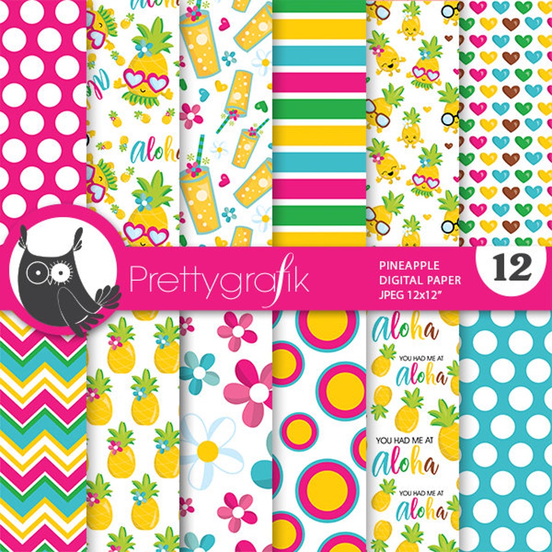Pineapple Digital Paper Commercial Use Pineapples Scrapbook - Etsy