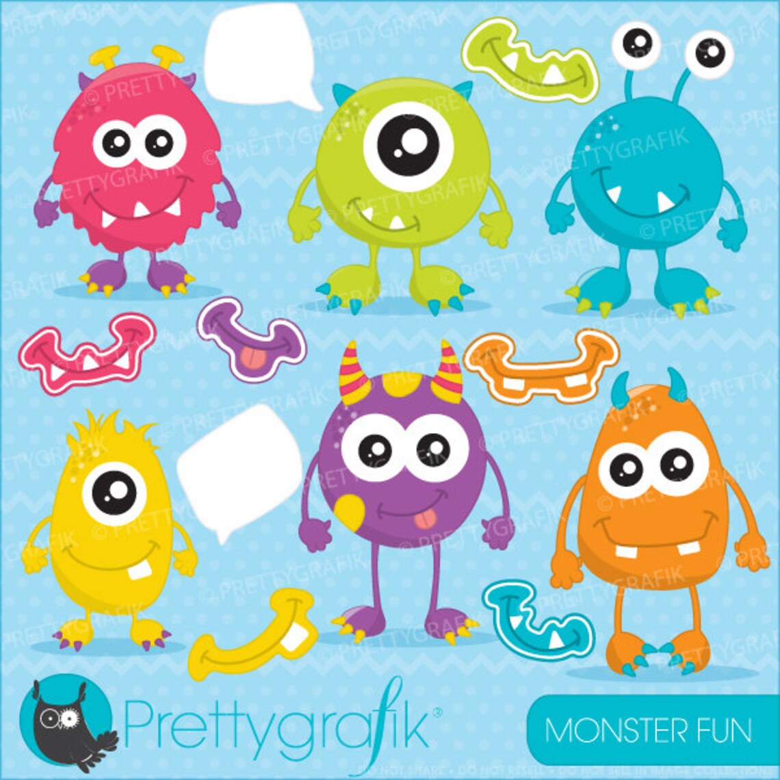 Monster Fun Clipart Commercial Use Vector Graphics Digital - Etsy