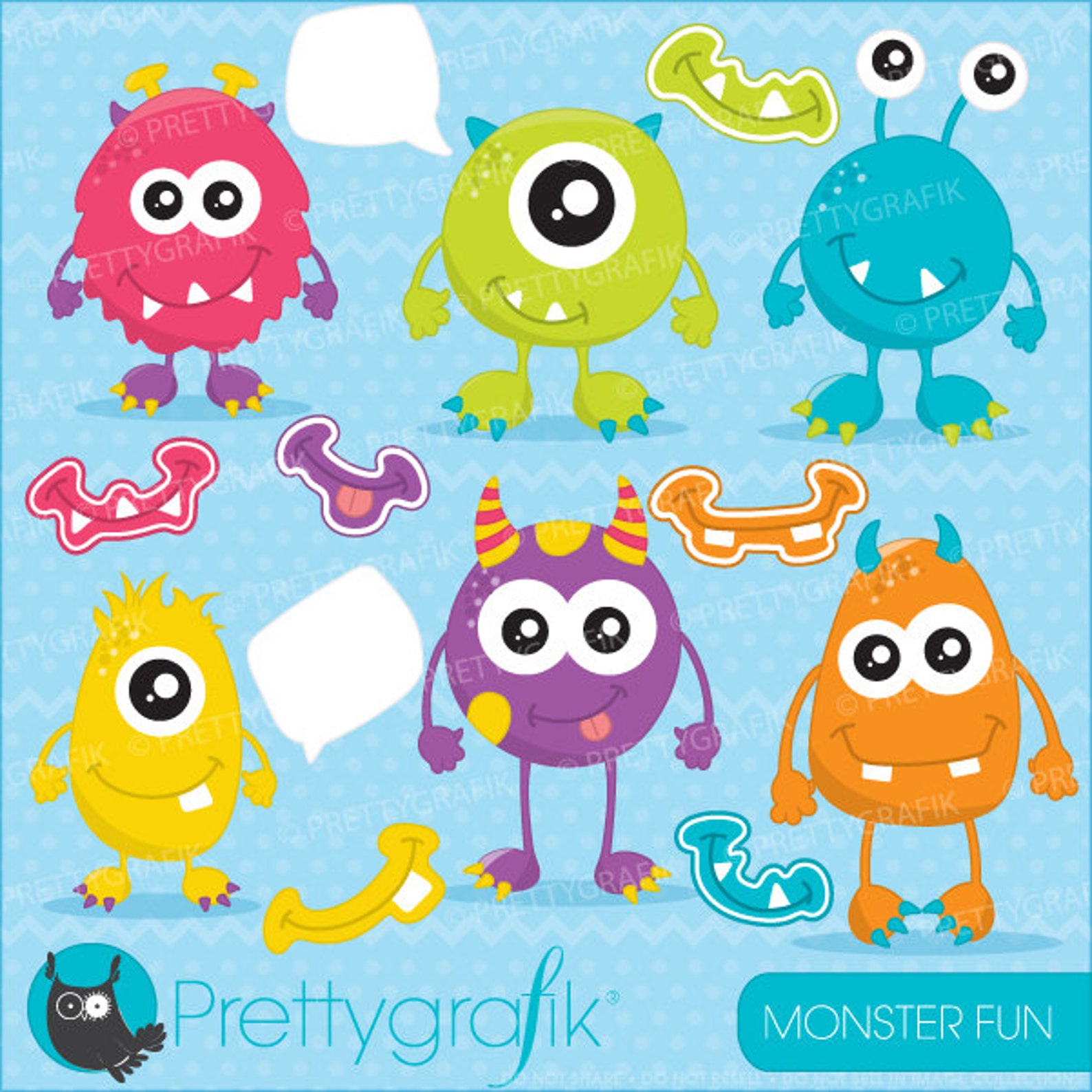 Monster Fun Clipart Commercial Use Vector Graphics Digital - Etsy