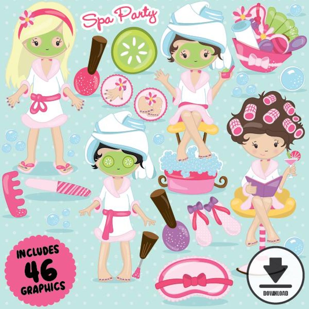Spa Girls Party Clipart | Slumber Party Png, Graphics, Printable ...