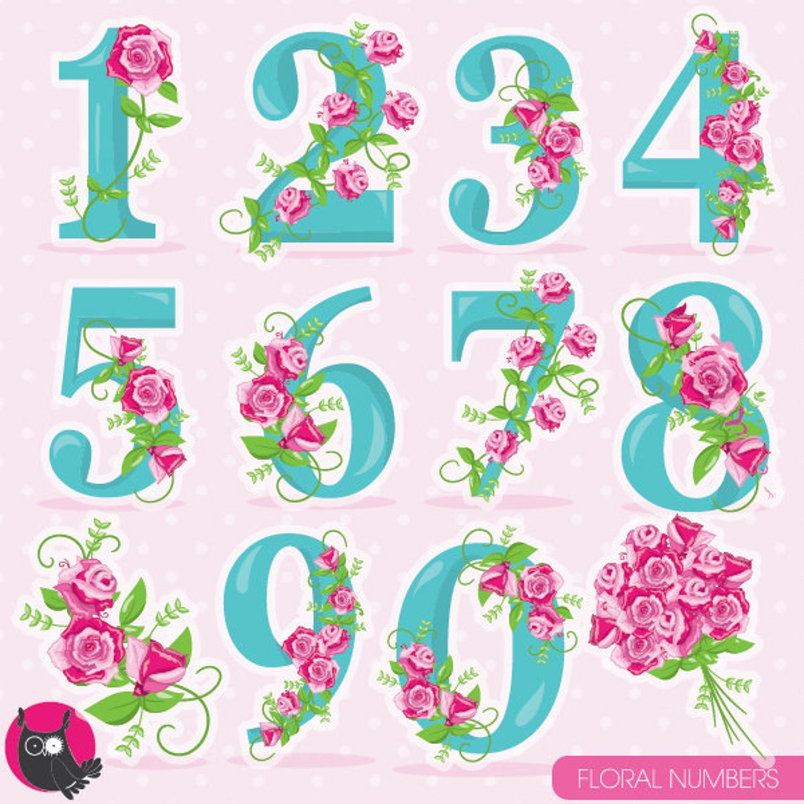 Floral Numbers Clipart Wedding Clipart Commercial Use Floral - Etsy