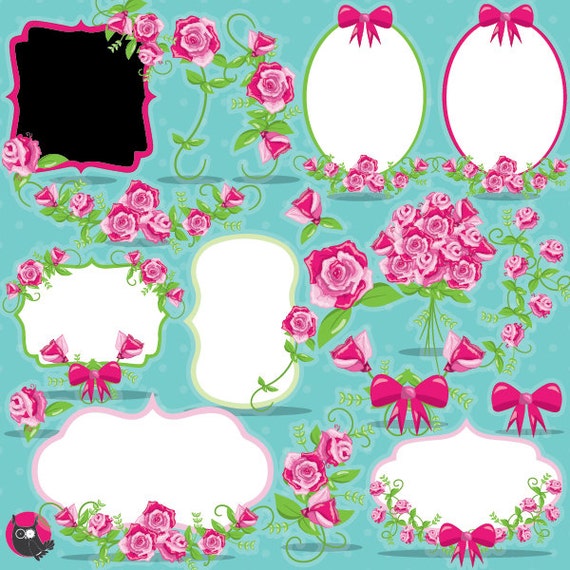 Floral Frames clipart wedding labels commercial use, roses vector ...