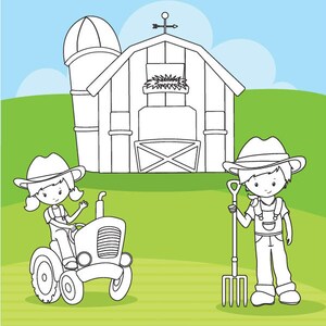 Farm Animals Digital Stamp Commercial Use, Black Lines, Vector Graphics ...