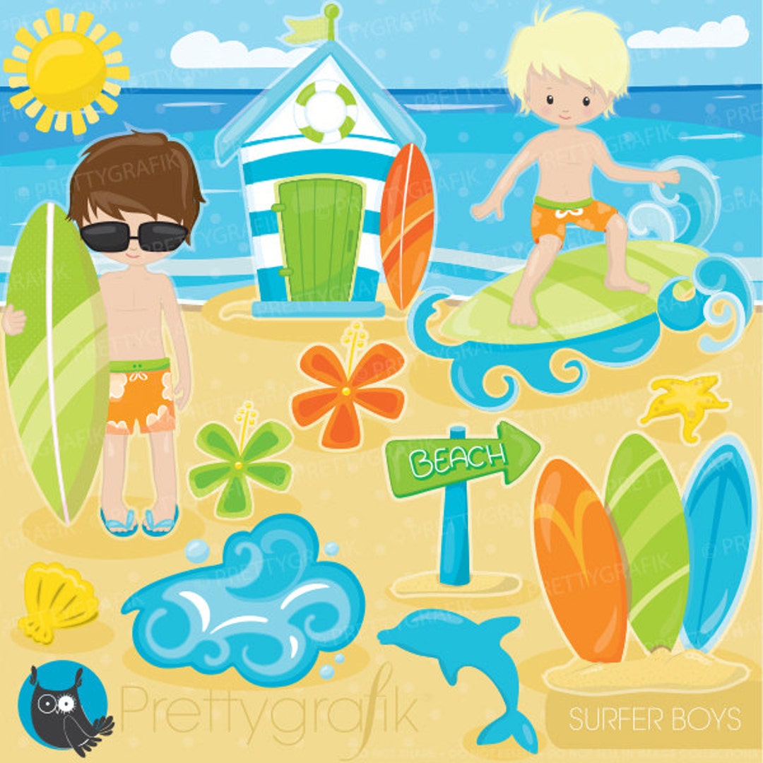 Surfer Boys Clipart, Clipart Commercial Use, Beach Vector Graphics ...