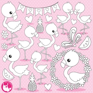 Flamingo Digital Stamp Commercial Use Black Lines Vector - Etsy