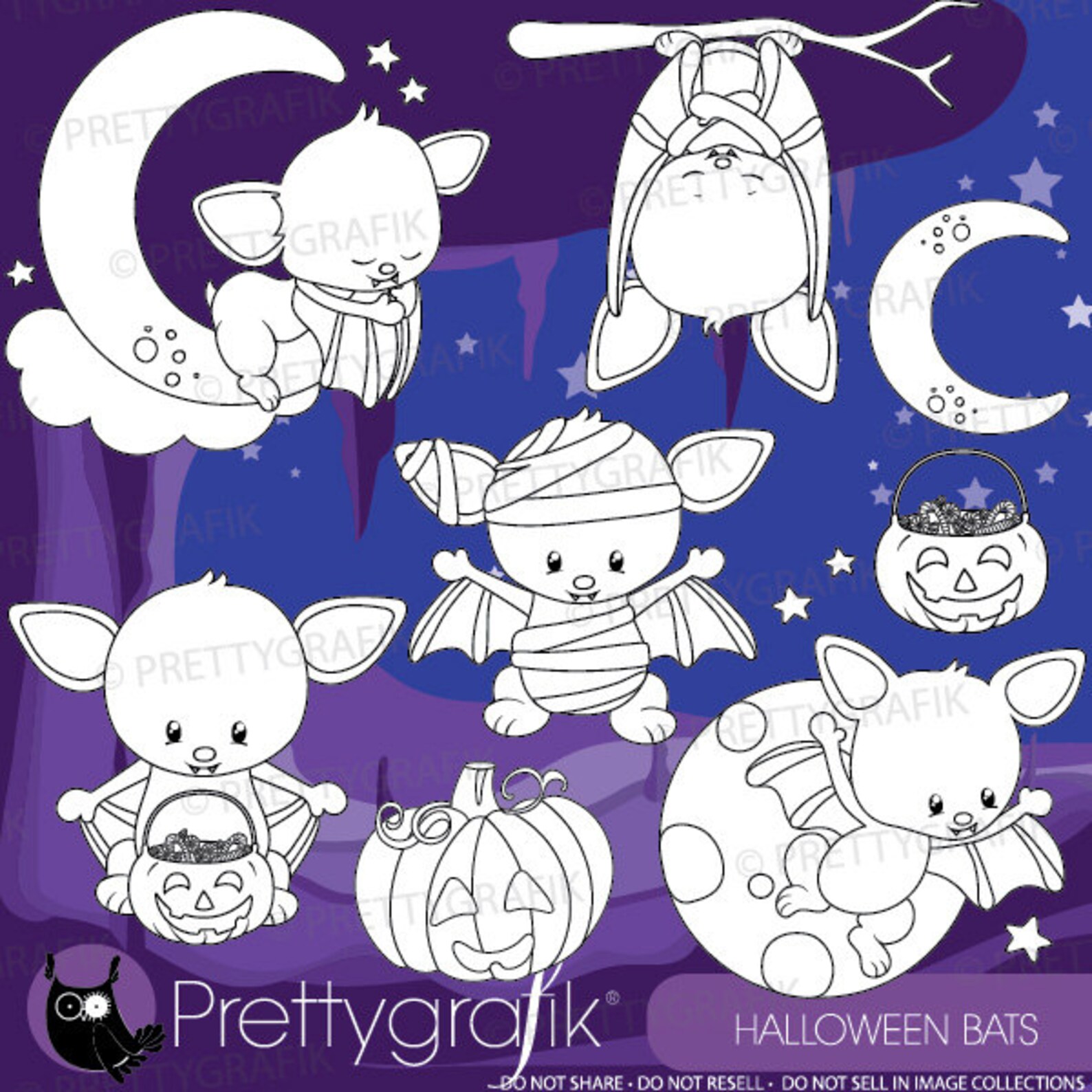 Halloween Digital Stamp Commercial Use Vector Graphics - Etsy