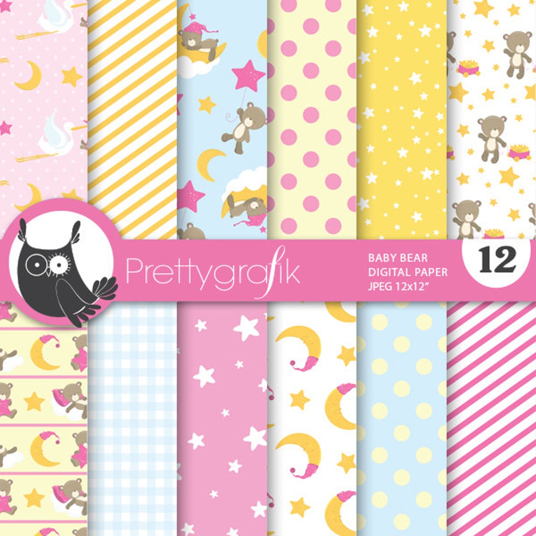 Baby Girl Bears Digital Paper, Commercial Use, Scrapbook Patterns ...
