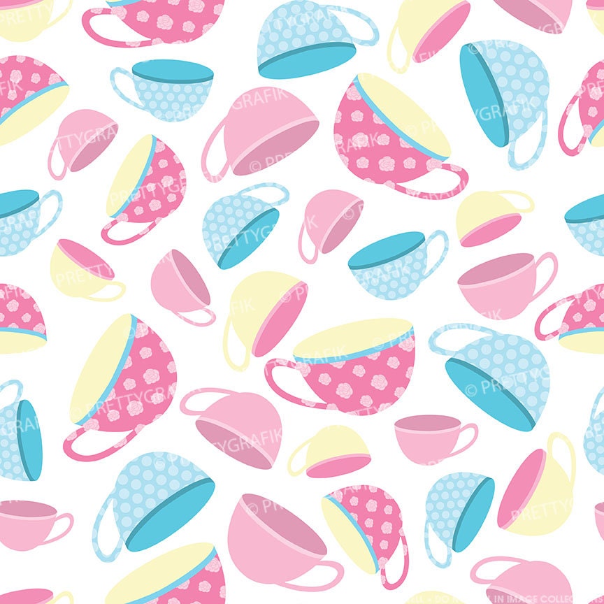 Tea Party Digital Paper Commercial Use Scrapbook Patterns - Etsy