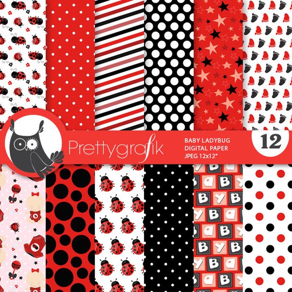 Baby ladybug digital paper, commercial use, scrapbook patterns ...