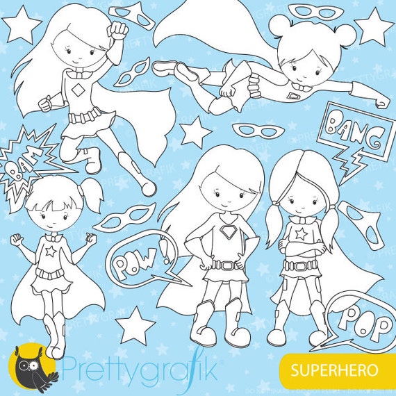 Superhero Girls Digital Stamp Commercial Use Vector Graphics - Etsy