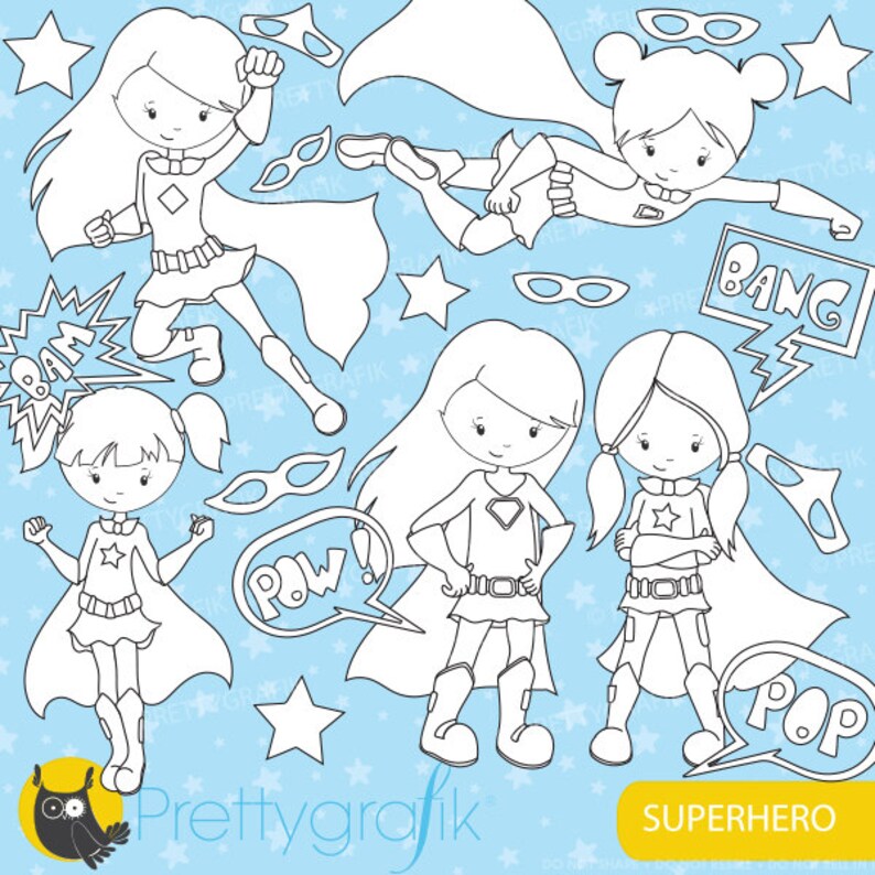 Superhero Girls Digital Stamp Commercial Use Vector Graphics - Etsy