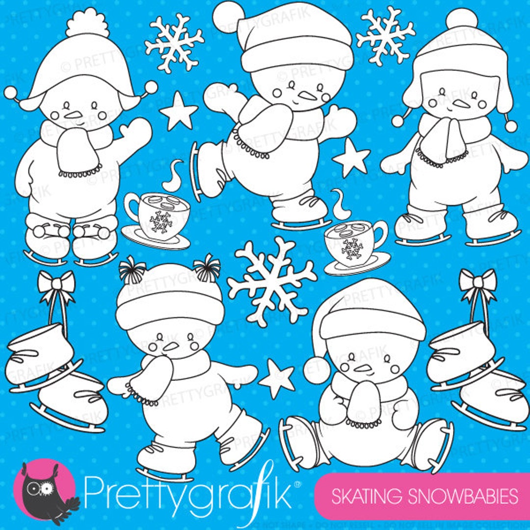 Ice Skating Snowman Digital Stamp Commercial Use, Vector Graphics ...