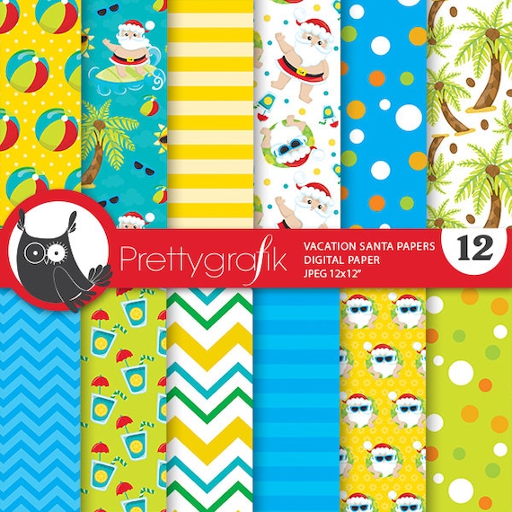 Christmas digital paper, Santa vacation christmas patterns commercial ...