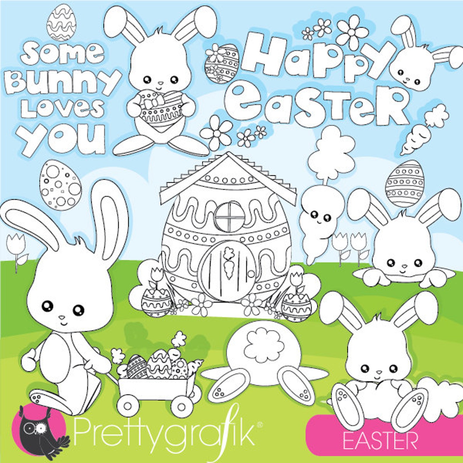 Easter Stamps Easter Bunny Stamps Commercial Use Vector - Etsy