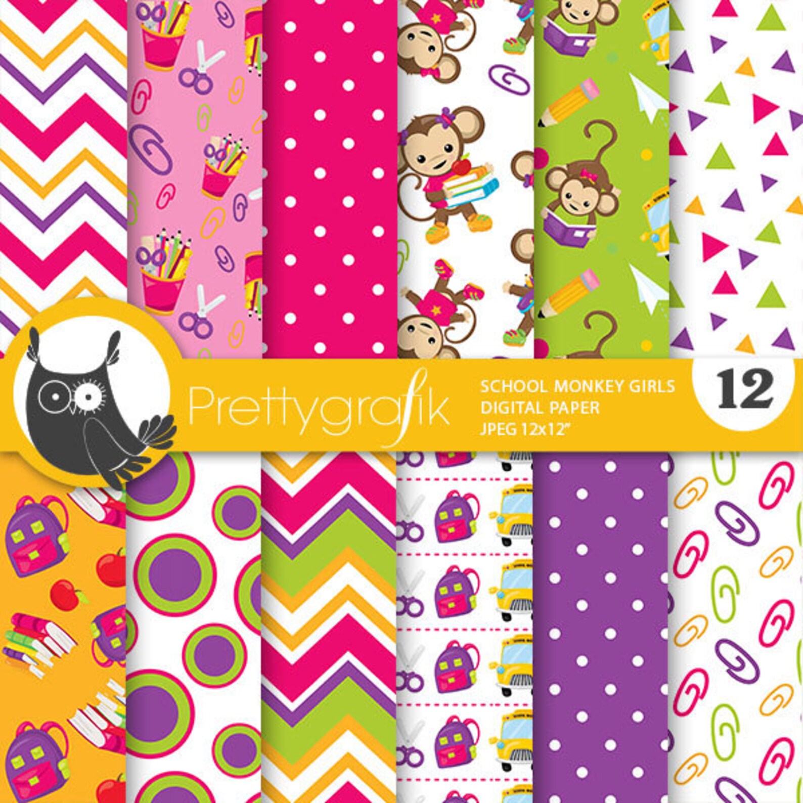 School Monkey Digital Paper Commercial Use Back to School - Etsy