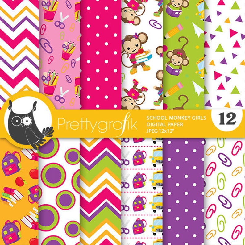 School Monkey Digital Paper Commercial Use Back to School - Etsy