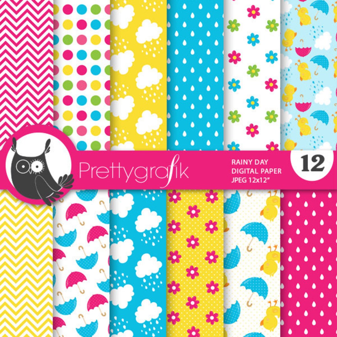 April Showers Paper Digital Patterns, Commercial Use, Scrapbook Papers ...