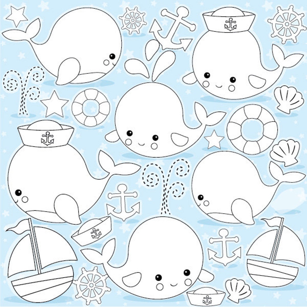 Nautical Whale Digital Stamps Commercial Use, Nautical Graphics ...