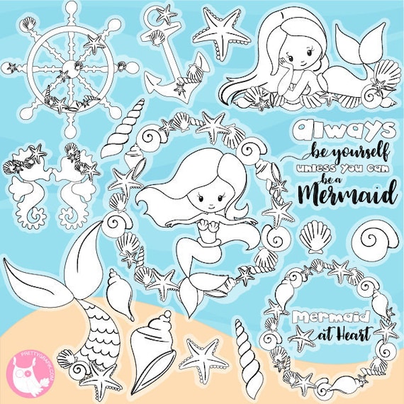 Mermaid digital stamp commercial use, vector graphics, digital stamp ...