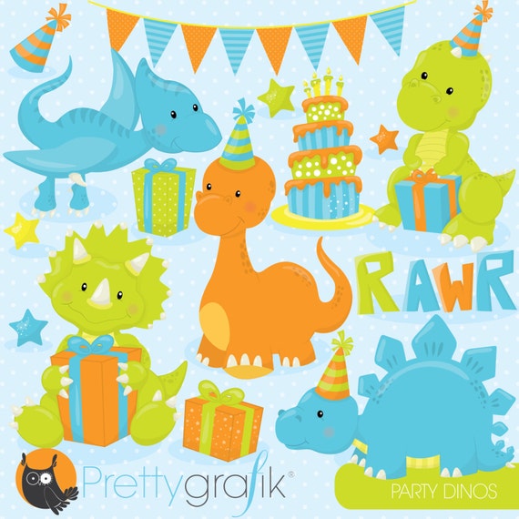Birthday dinosaur party clipart commercial use, vector graphics, bee ...