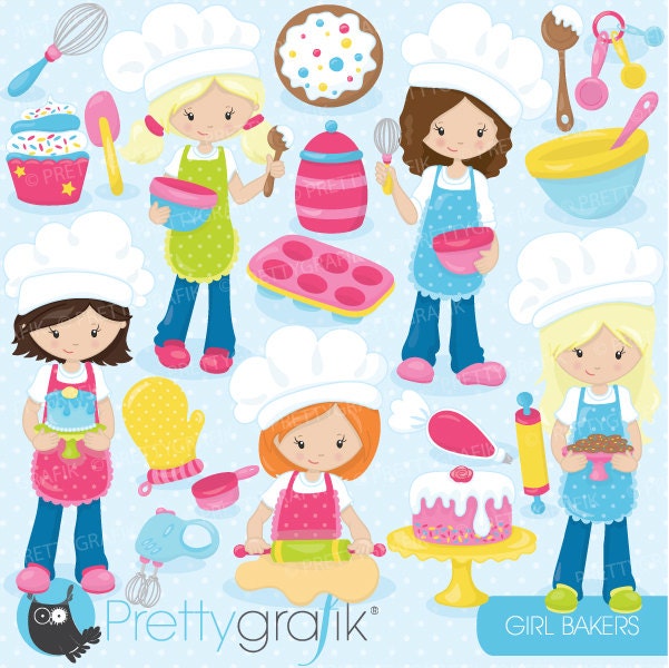 Baking Girls Clipart Commercial Use Vector Graphics Digital - Etsy