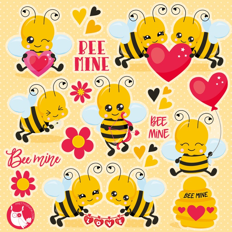 Valentine Bees Clipart Clipart Commercial Use Vector - Etsy