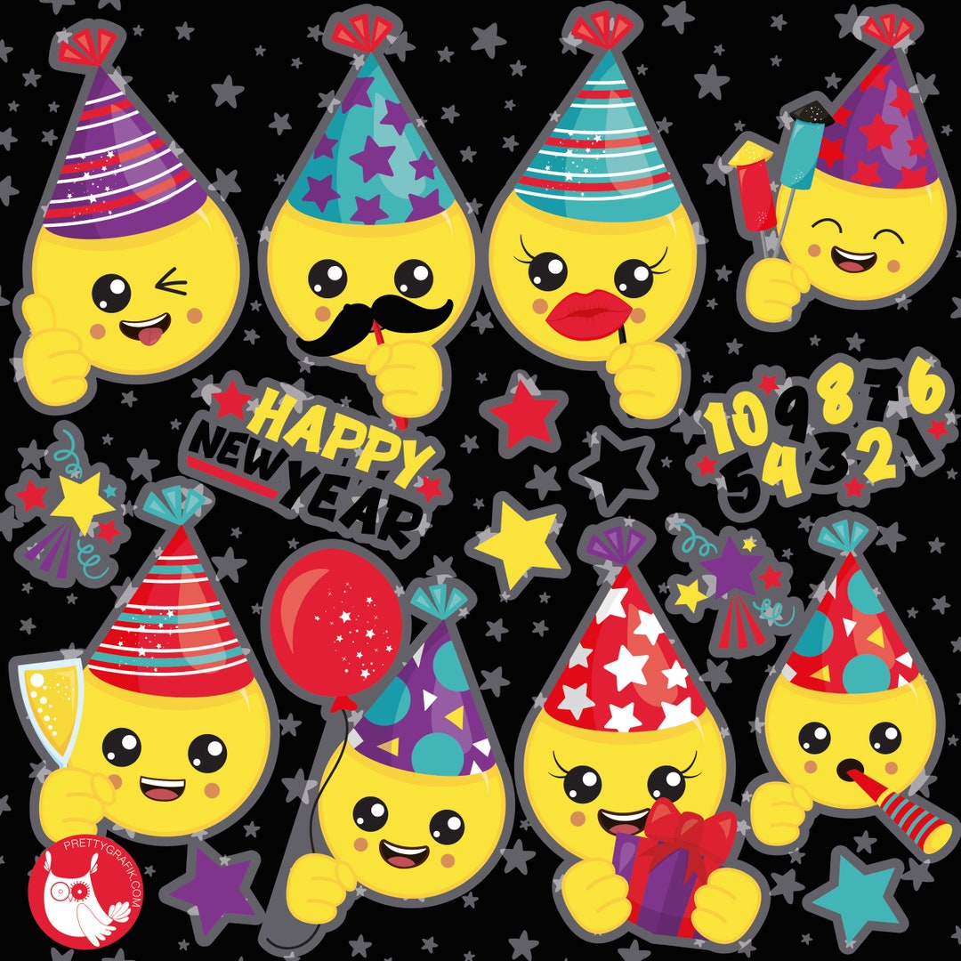 New Year Emojis, Clipart, Clipart Commercial Use, Vector Graphics, Clip ...