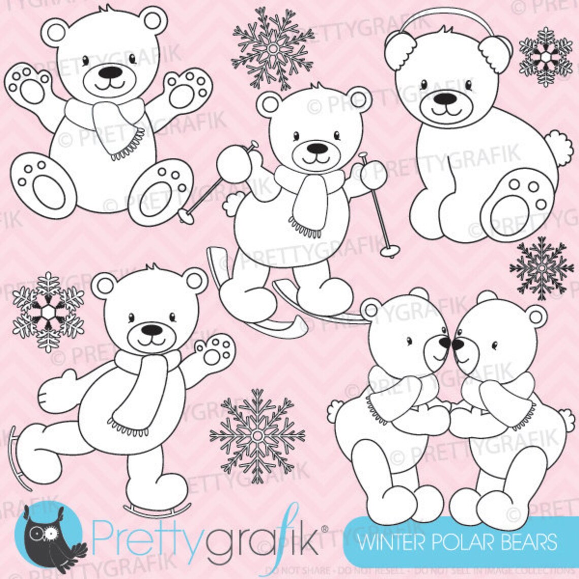 Polar Bear Digital Stamp Commercial Use Vector Graphics - Etsy