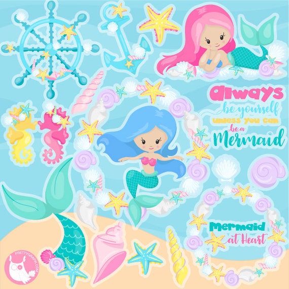 Mermaid clipart commercial use, clipart, vector graphics, digital clip ...