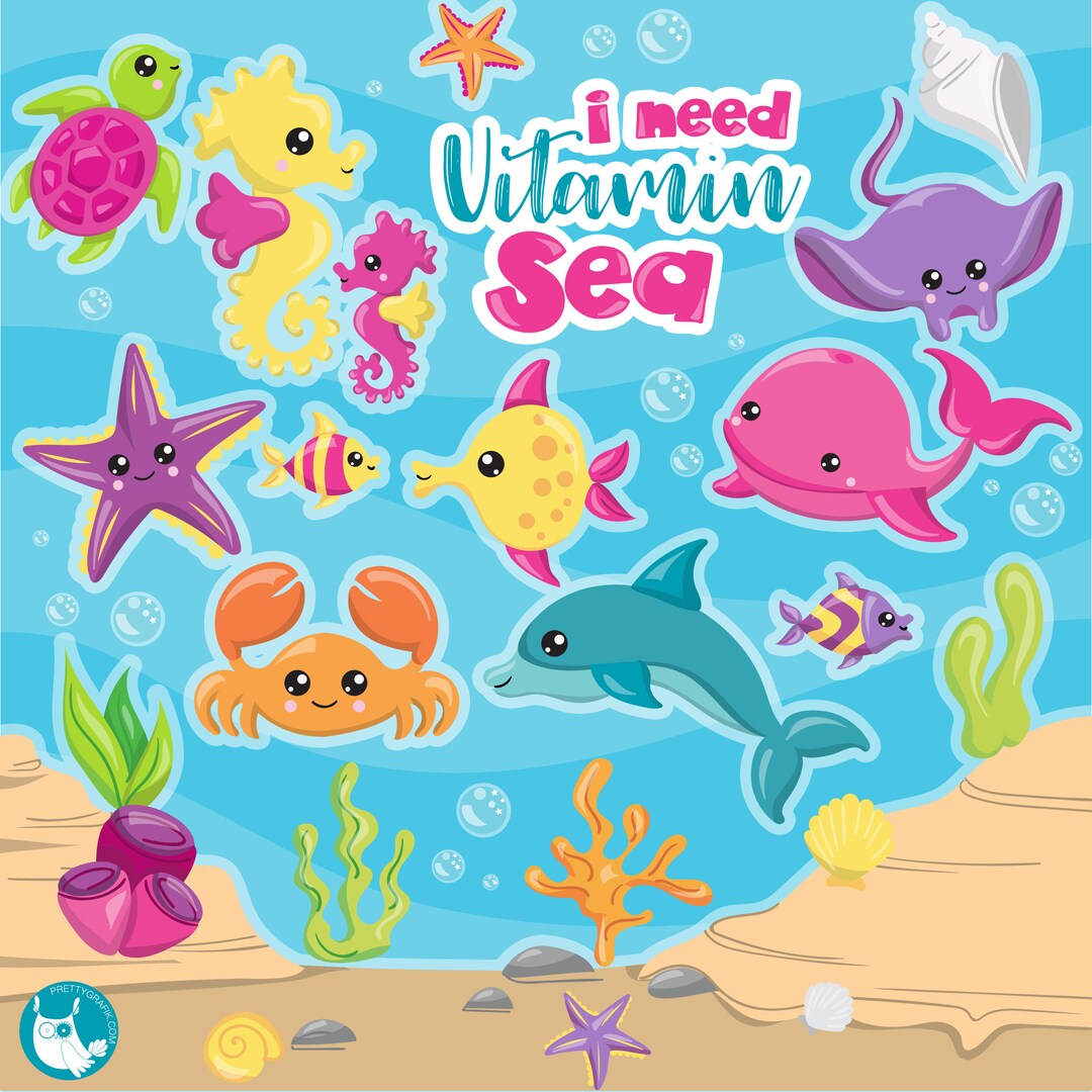 Sea Animals Clipart Commercial Use, Clipart, Vector Graphics, Digital ...