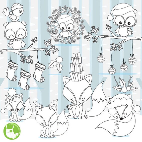 Woodland Foxes Digital Stamp Commercial Use Vector Graphics - Etsy