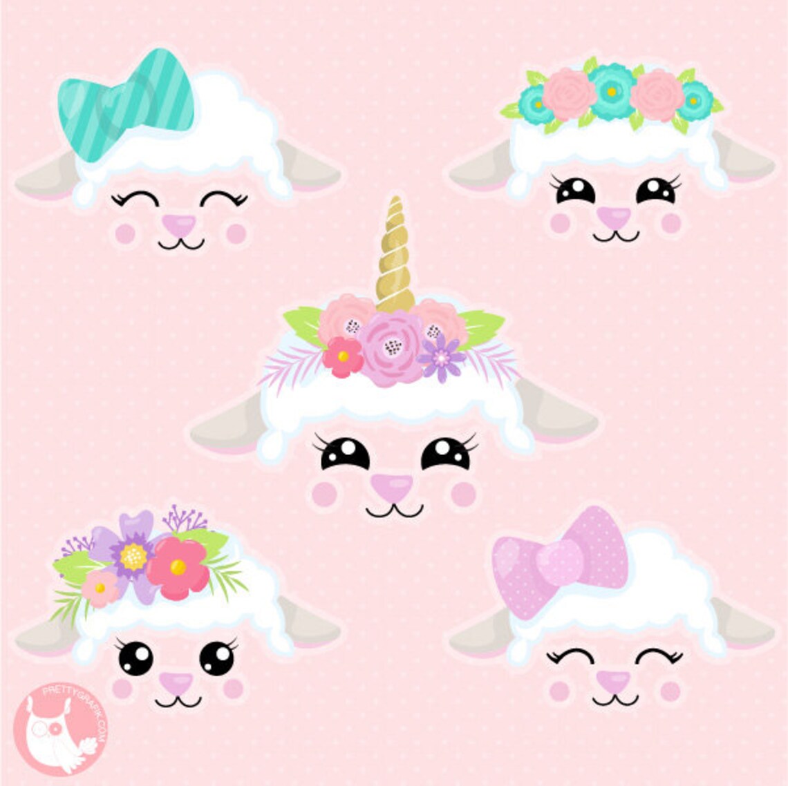 Kawaii Spring Lambs Clipart Clipart Commercial Use Vector - Etsy
