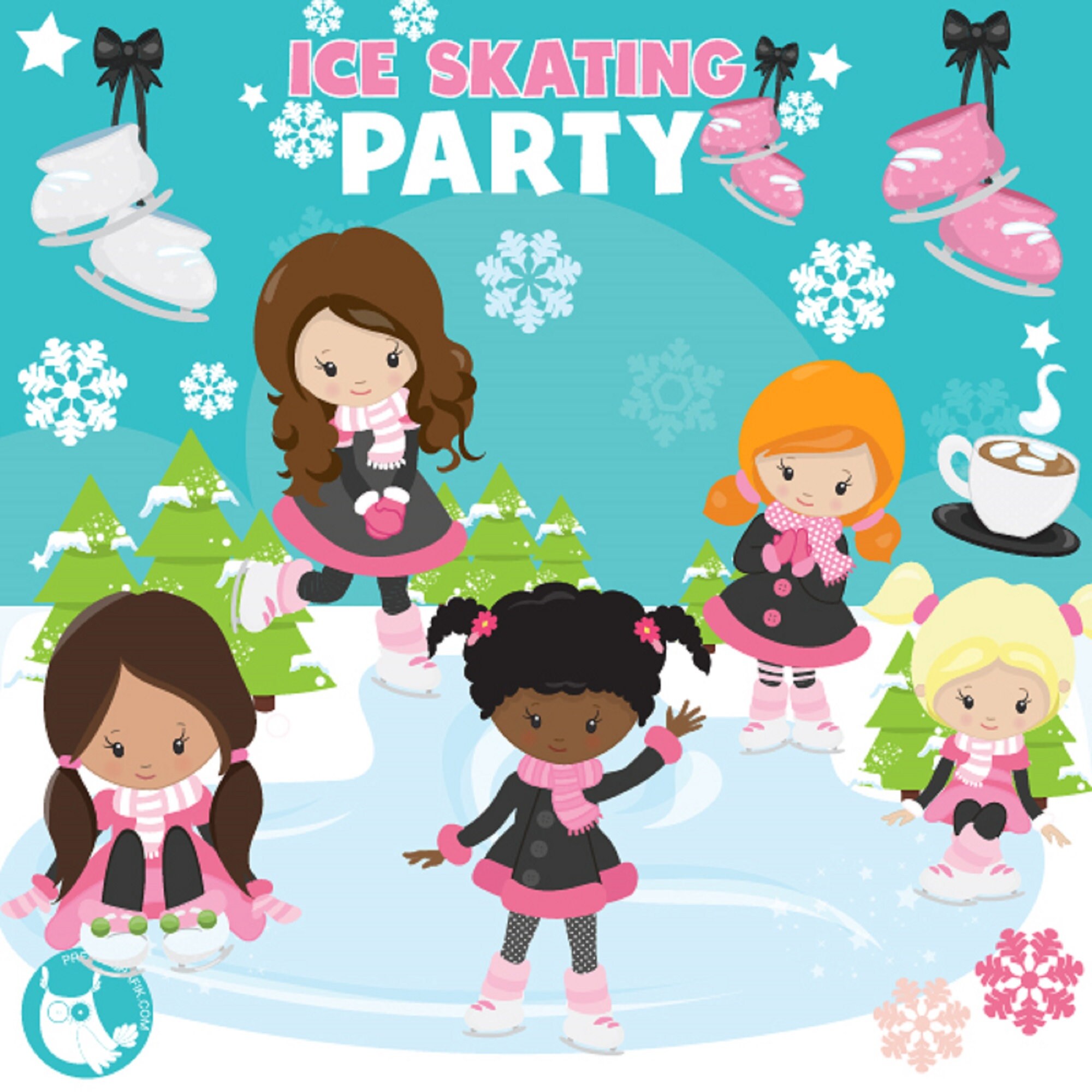 Ice Skating Party Clipart Commercial Use Vector Graphics - Etsy