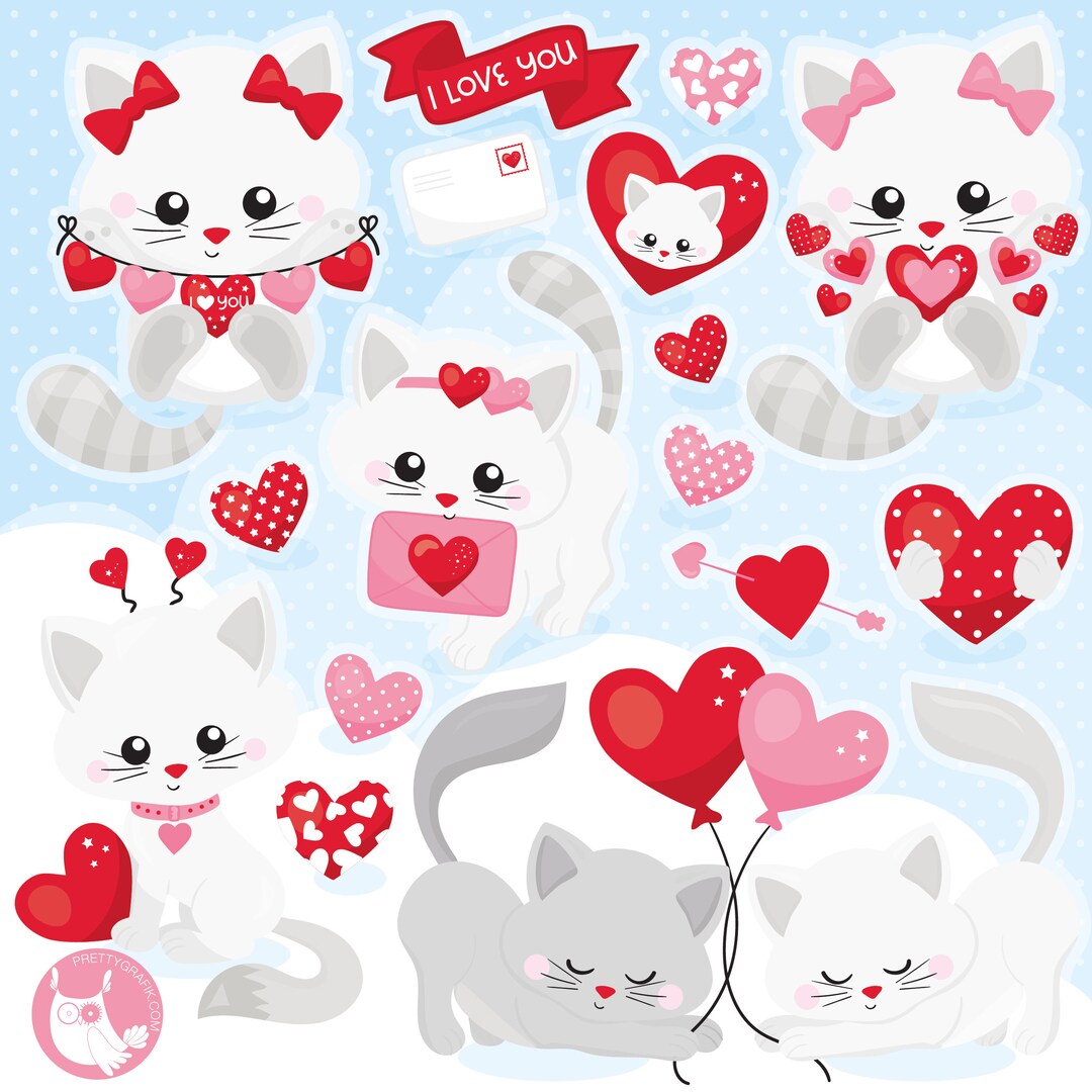 Valentine Cat, Clipart, Clipart Commercial Use, Vector Graphics, Clip ...