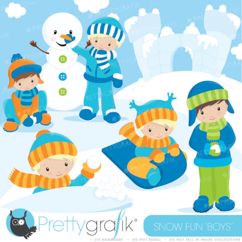 Snow Boys Clipart Commercial Use Vector Graphics Digital - Etsy