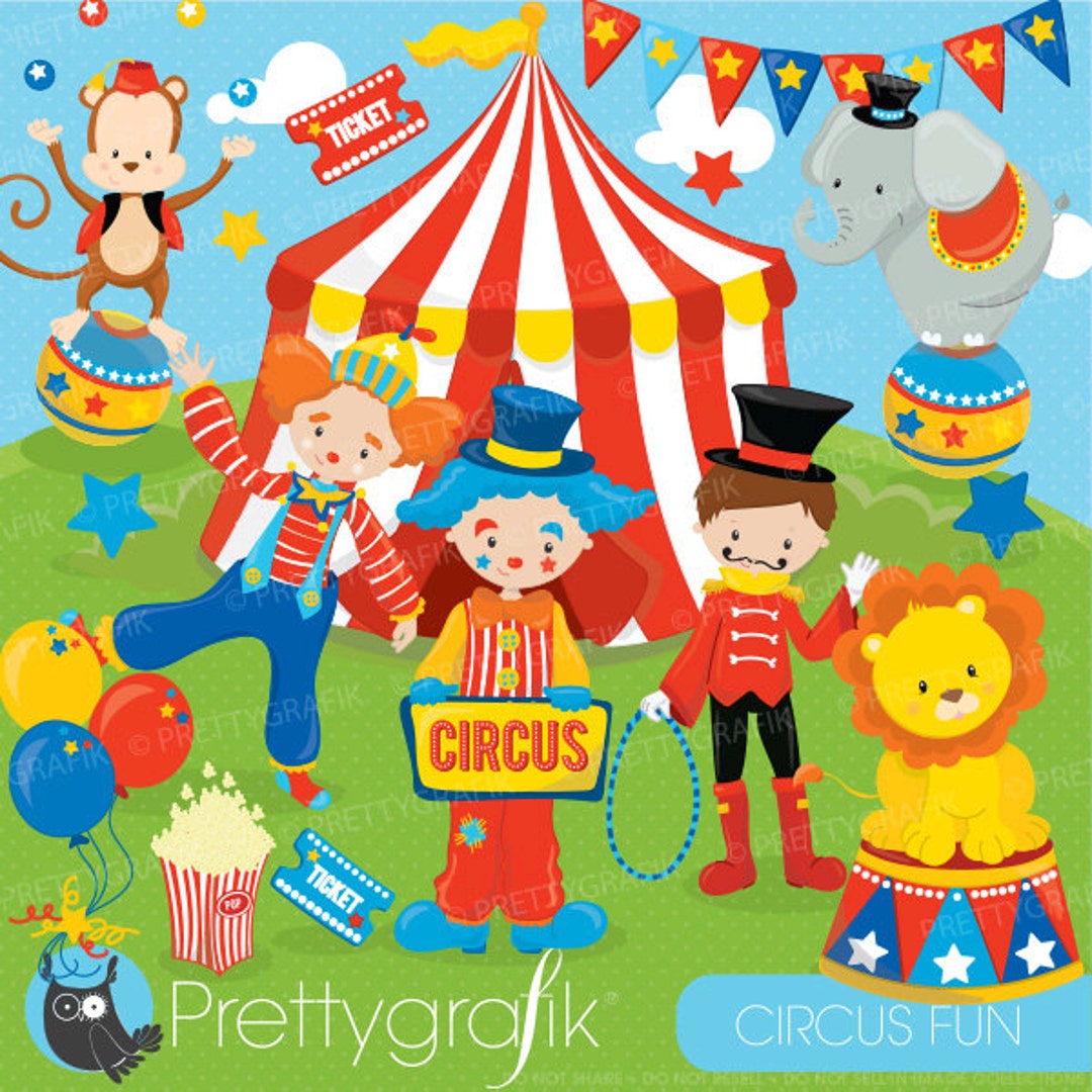 Circus Clipart Commercial Use, Fun Clowns Vector Graphics, Digital Clip ...