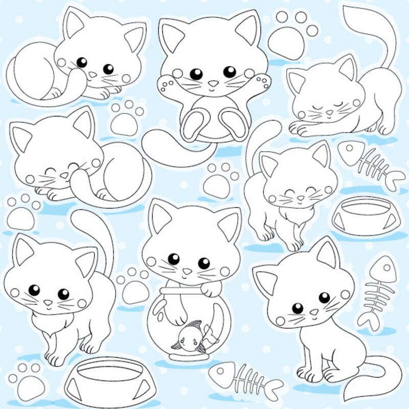 Cat Digital Stamp - Etsy