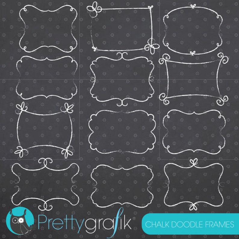 Curly Chalk Label Frames Clipart Commercial Use Whimsical - Etsy