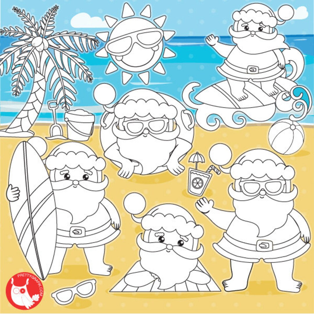 Santa Vacation Digital Stamp Commercial Use, Vector Graphics, Digital ...