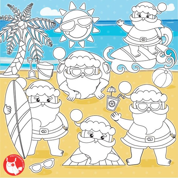 Santa Vacation Digital Stamp Commercial Use Vector Graphics - Etsy