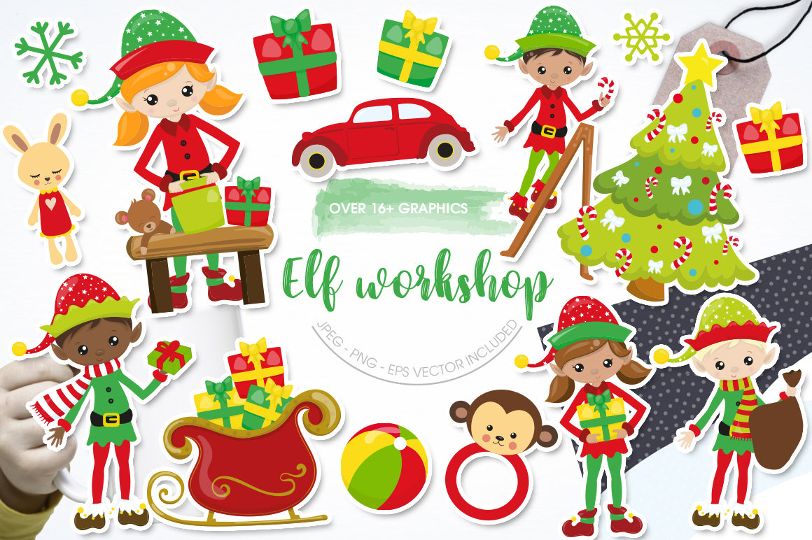 Elf Workshop Clipart Clipart Commercial Use Vector - Etsy