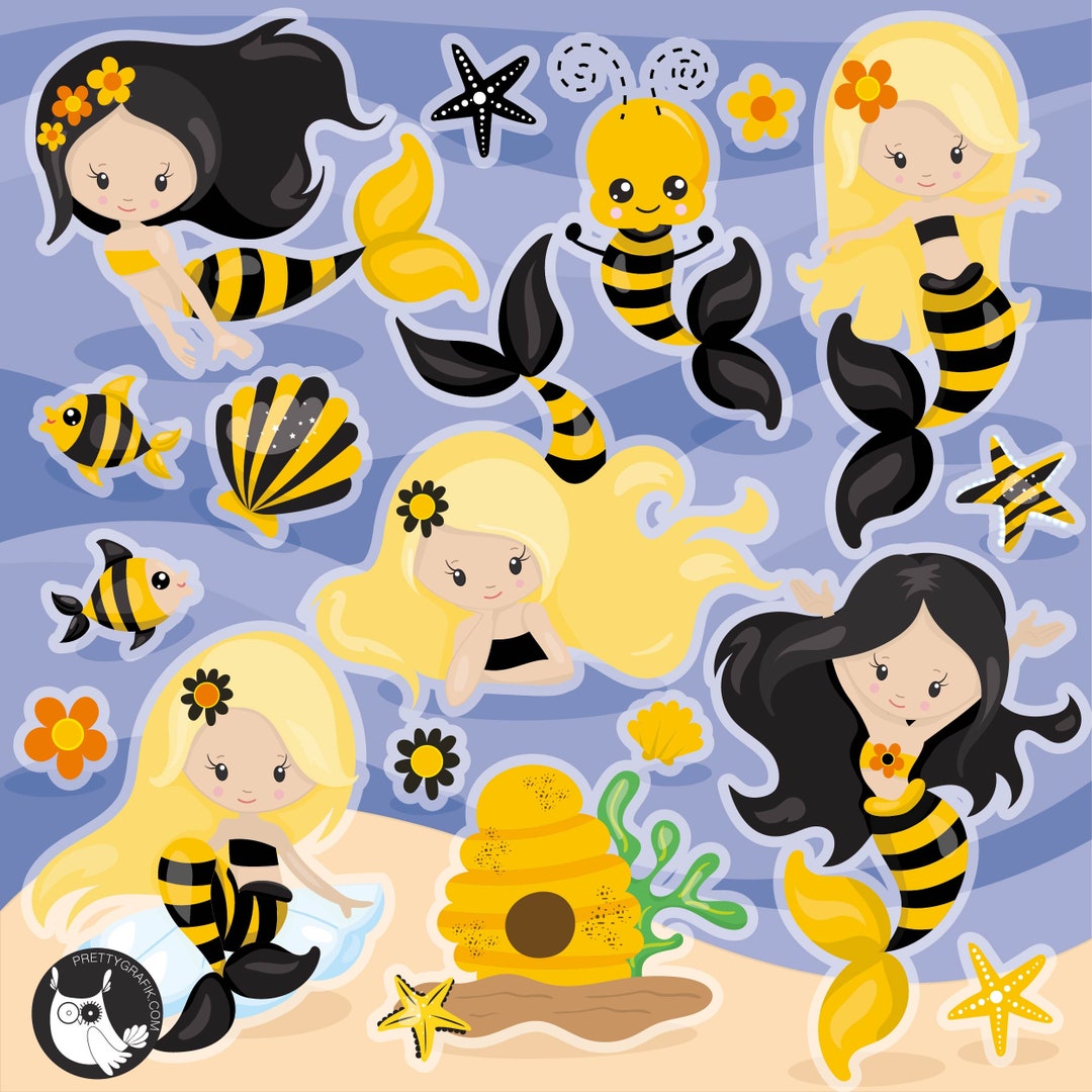 Mermaid Bee, Clipart, Clipart Commercial Use, Vector Graphics, Clip Art ...
