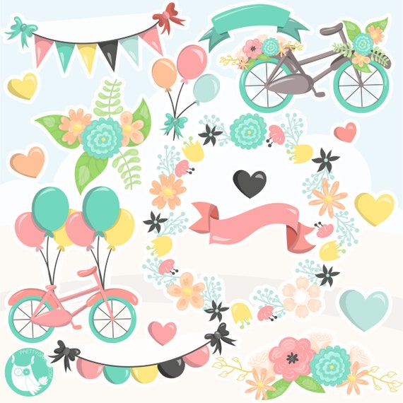 Flower bicycle clipart commercial use, clipart, vector graphics ...