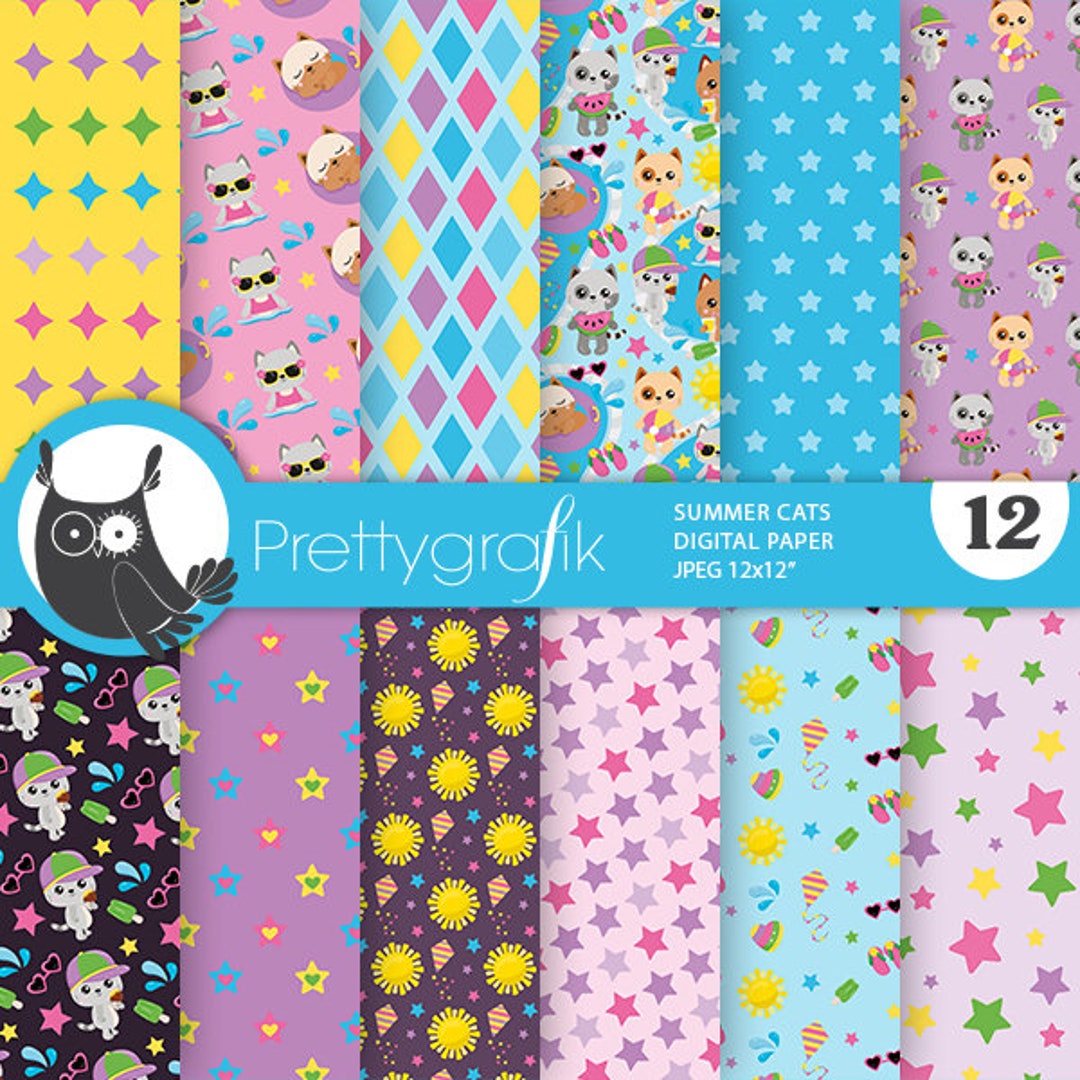 Summer Cats, Patterns, Commercial Use, Scrapbook Papers, Background ...
