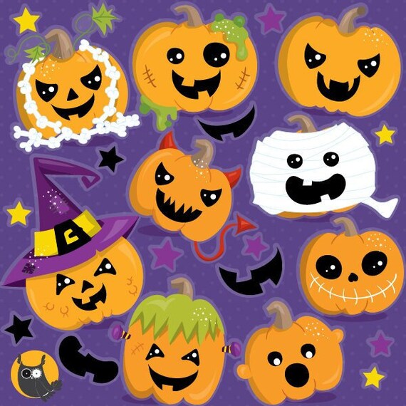 Halloween Pumpkins clipart, kawaii pumpkins, commercial use, Halloween ...