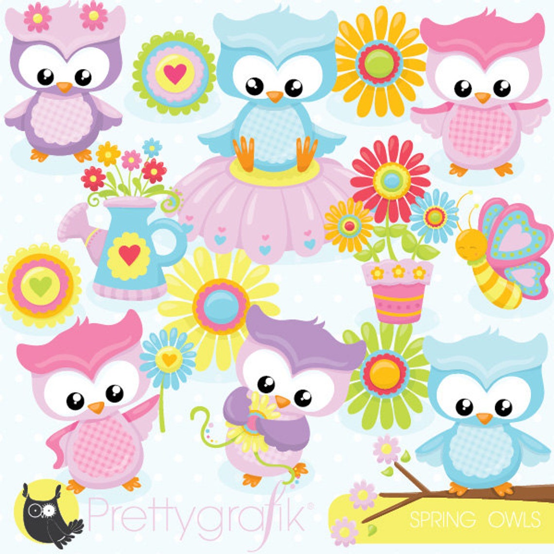 Spring Owls Clipart Clipart Commercial Use Vector Graphics - Etsy